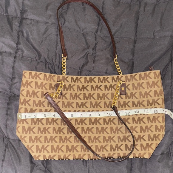 Michael Kors | Bags | Michael Kors Tan And Brown Mk Logo Tote | Poshmark